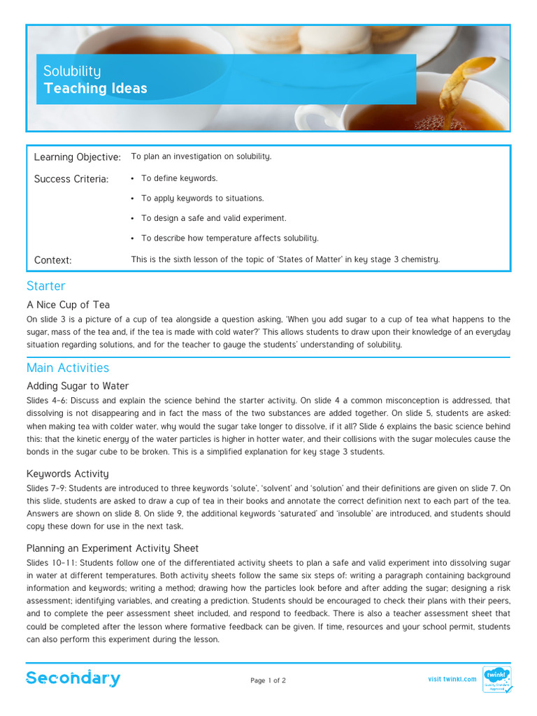 #Solubility Teaching Ideas | PDF | Solubility | Matter
