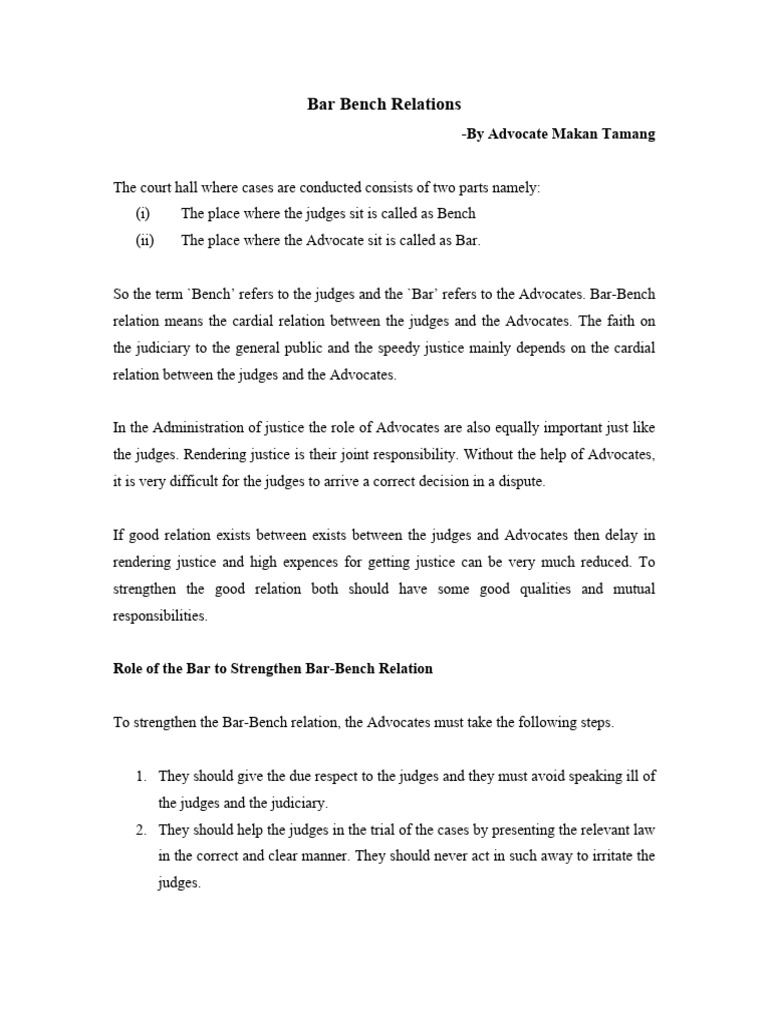 Bar Bench Relations | Download Free PDF | Judge | Advocate