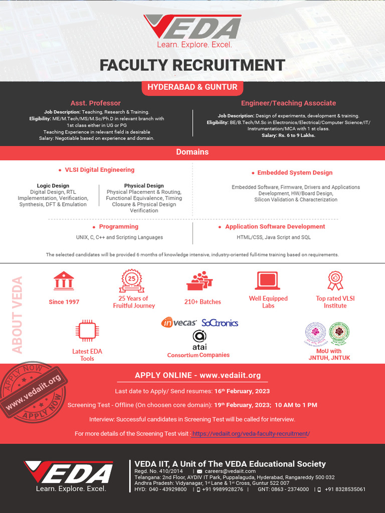 VEDA IIT - Faculty Recruitment Notification - Poster | PDF | Computing | Computer Engineering
