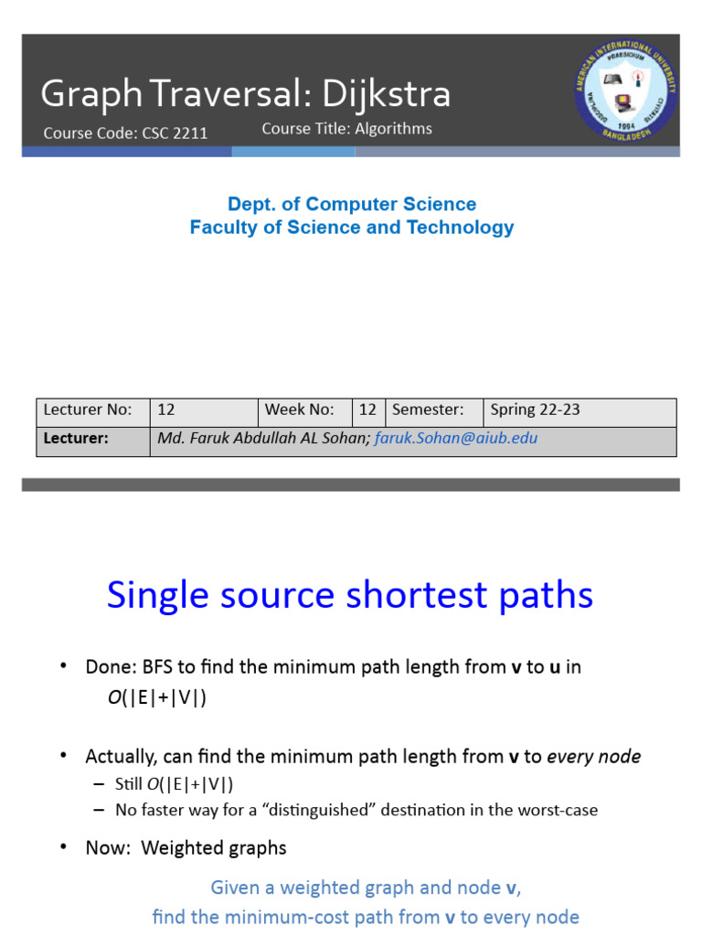 Lecture 12 Dijkstra | PDF | Algorithms And Data Structures ...