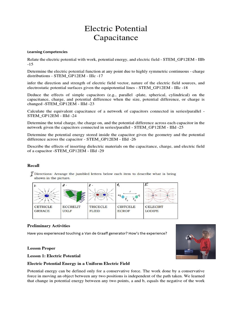 Module 4 - Electric Potential and Capacitance | PDF | Capacitance | Capacitor