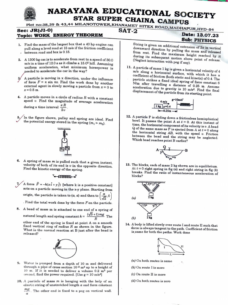 Narayana Educational Society: Star Super | PDF | Force | Quantity