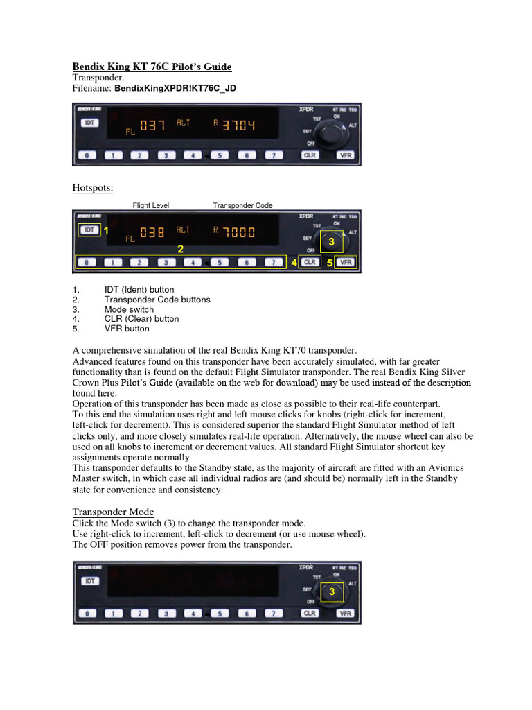 KT76C Pilots Guide | PDF | Transponder (Aeronautics) | Aerospace