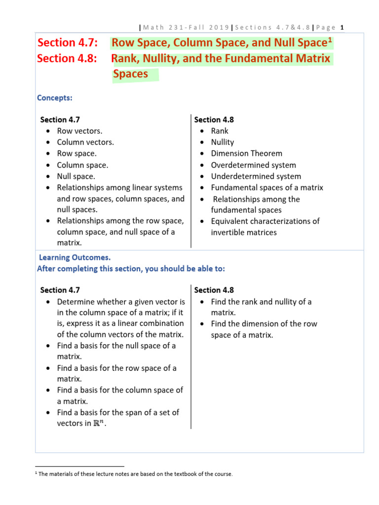 Matrix Spaces and Rank Concepts | PDF | Linear Subspace | System Of Linear Equations
