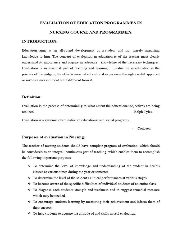 Evaluation of Educational Programs in Nursing Course and Program V1 | PDF | Evaluation ...