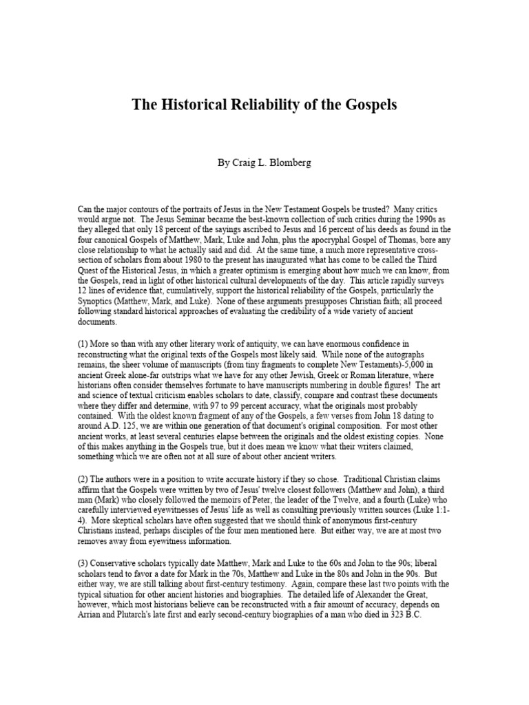 Historical Reliability of the Gospels | PDF | Jesus | Gospels