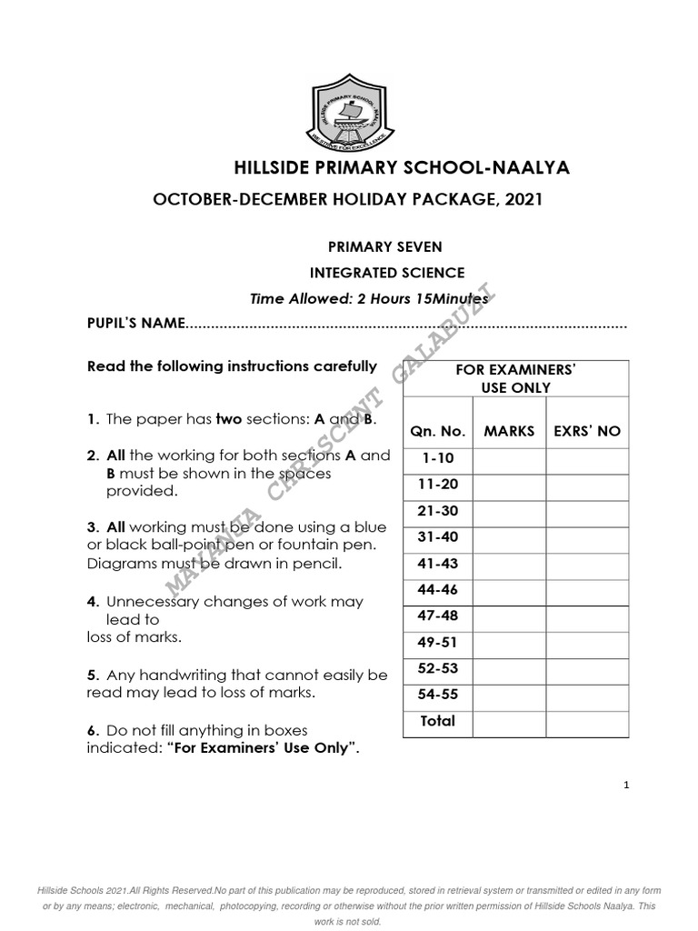 End of Year Assessment P7 Science | PDF | Organisms