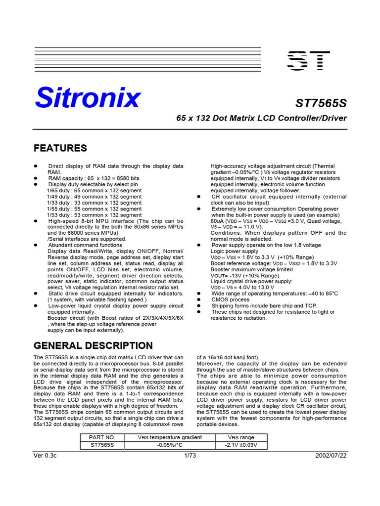 Sitronix ST7567 | PDF | Liquid Crystal Display | Power Supply