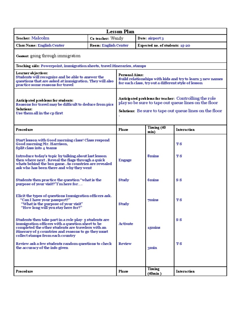 Lesson - Plan Airport 3 | PDF | Lesson Plan | Behaviorism