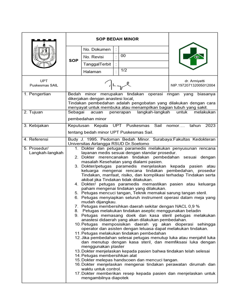 SOP Bedah Minor | PDF | Sains & Matematika | Kesehatan Holistik