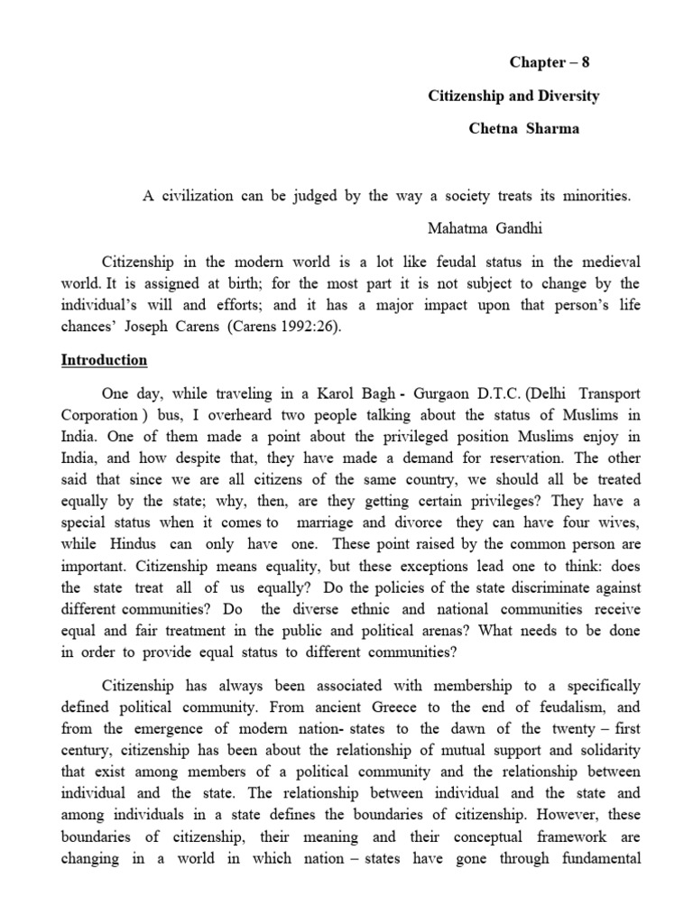 Chapter Citizenship and Diversity Final | PDF | Multiculturalism ...
