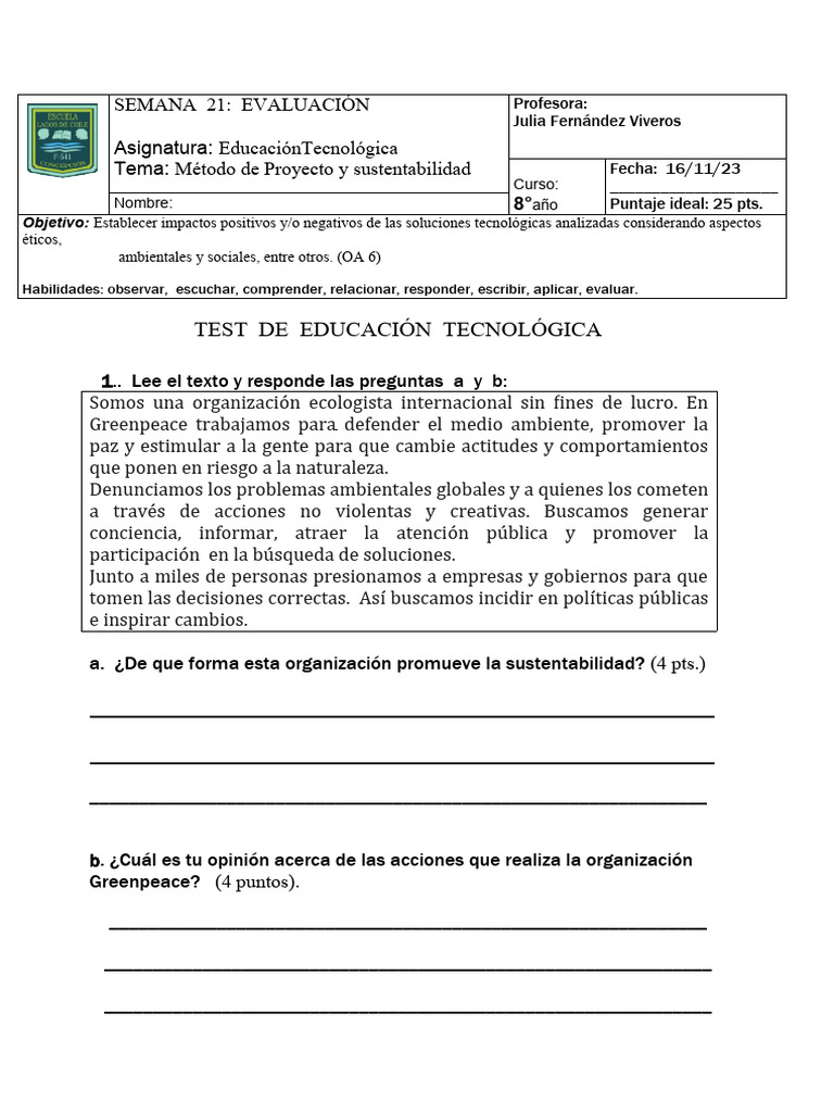 Tec. 8° Sem. 21 - Test 2 | PDF | Entorno natural | Sustentabilidad
