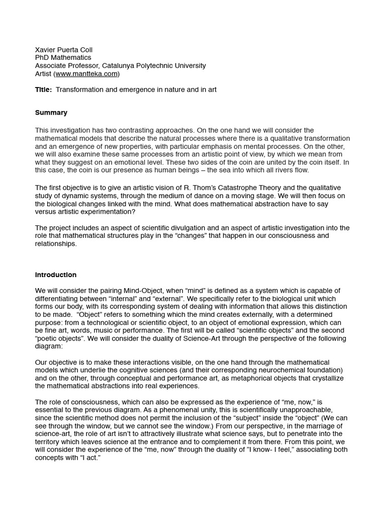 Transformation and Emergence in Nature and in Art | PDF | Mind | Theory