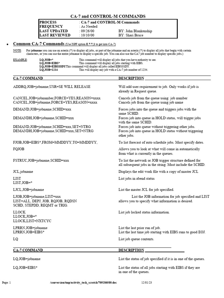 CA-7 and CONTROL-M Commands | PDF | Software | Computer Engineering