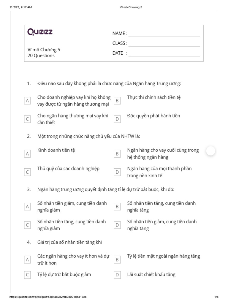 BT Kinh tế vĩ mô - C4. Quiz | PDF