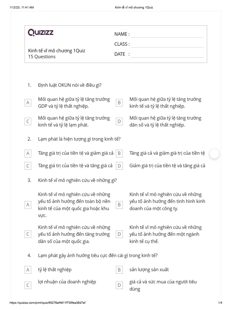 BT Kinh tế vĩ mô - C1. Quiz | PDF