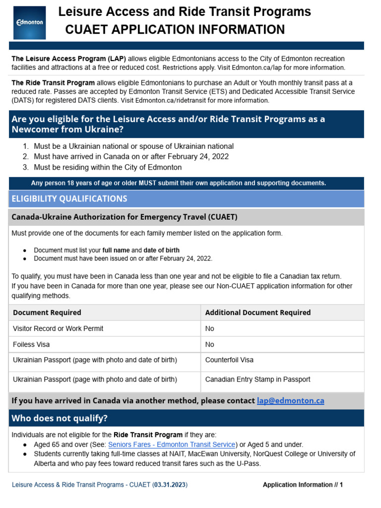 Leisure Access Ride Transit Application Information | PDF | Travel Visa ...