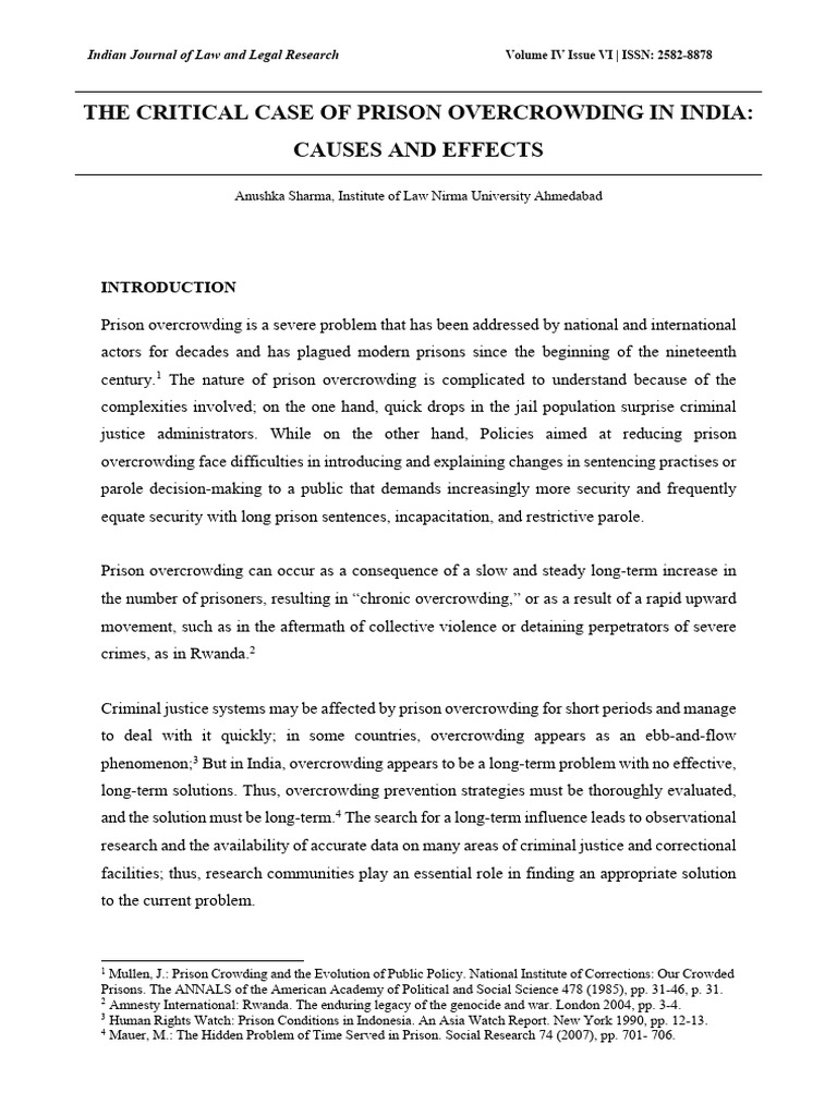 Causes and Effects of Prison Overcrowding in India | PDF | Prison ...