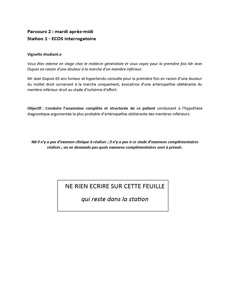 ECOS : Interrogatoire Patient Cardio | PDF | Douleur | Maladies et troubles