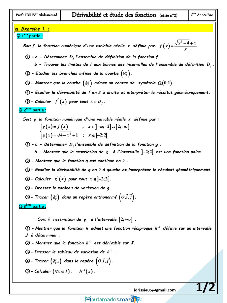 Exercices Maths 2bac Science International FR 2 3 | PDF | Fonction ...