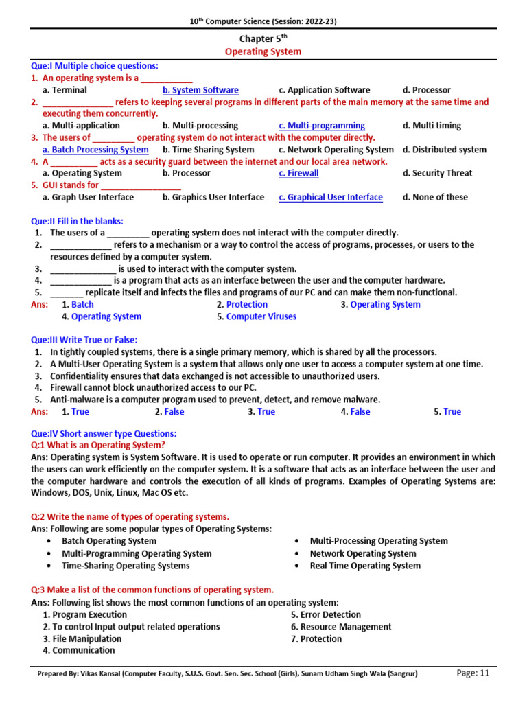 B. System Software: Que:I Multiple Choice Questions | PDF | Operating System | Central ...