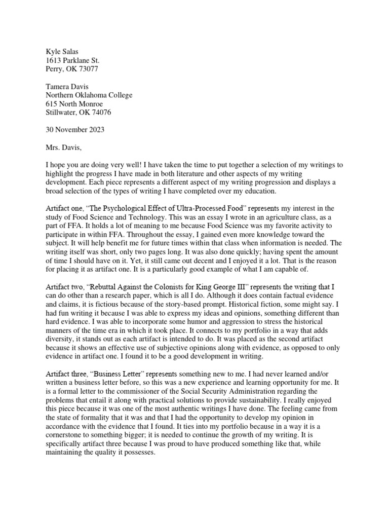 Final Portfolio Cover Letter | PDF | Cognitive Science | Learning