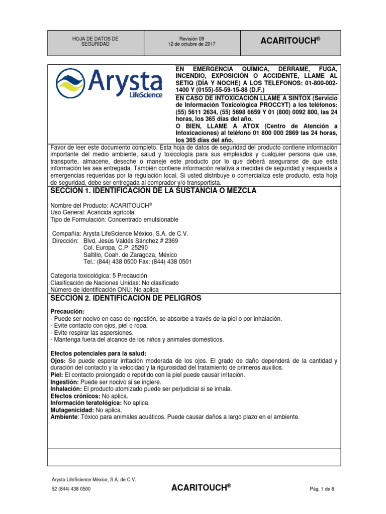 HDS Acaritouch | PDF | Agua | Residuos