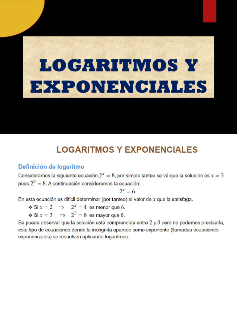 Logaritmos y Exponenciales, Ecuaciones Exponenciales (Parte I) | PDF