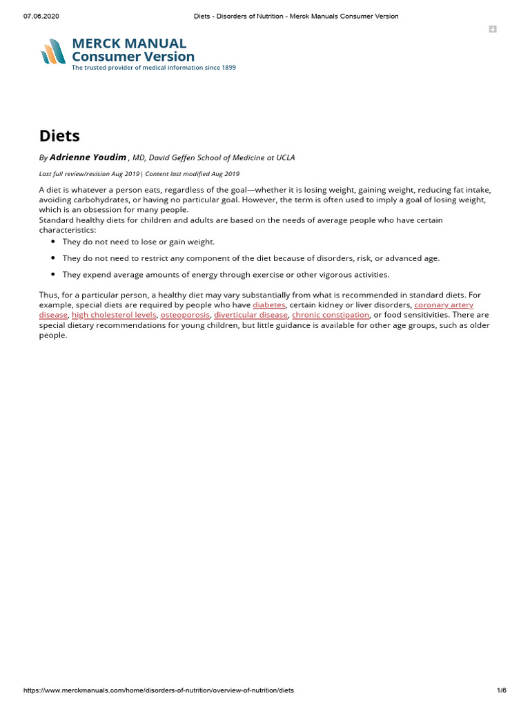 8.diets - Disorders of Nutrition - Merck Manuals Consumer Version | PDF ...