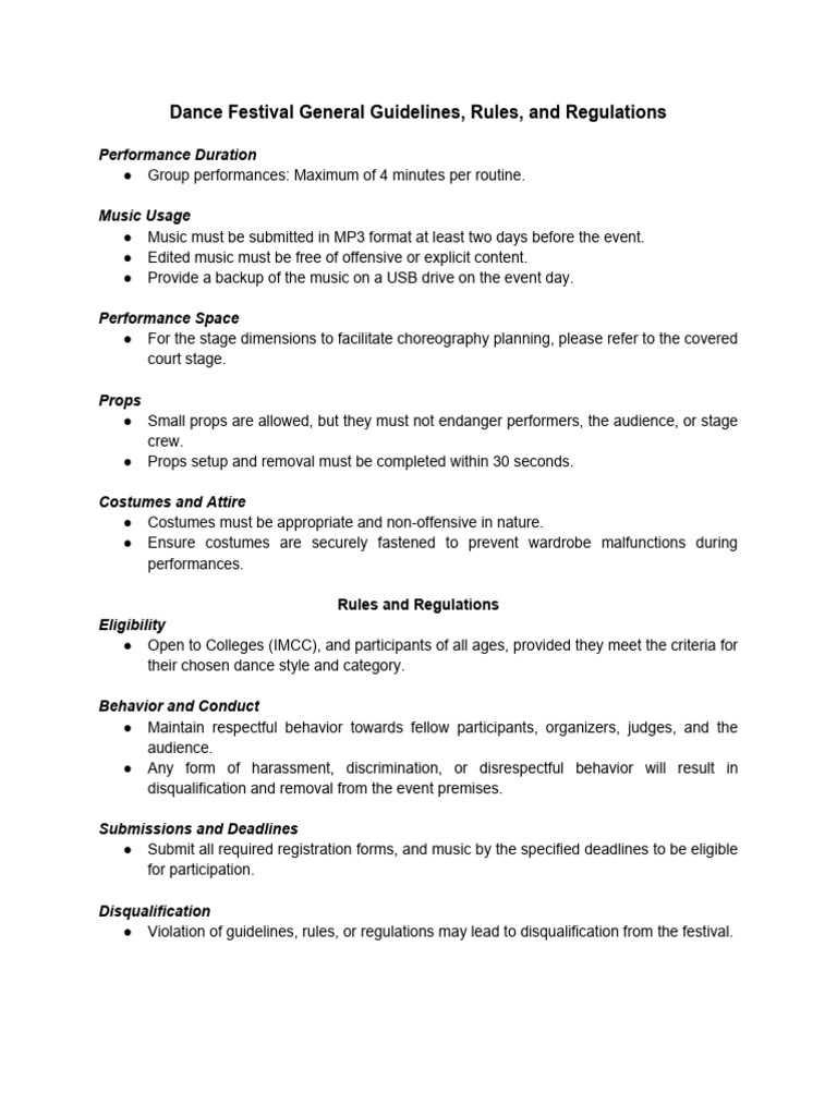 Guidelines Criteria For Dance Festival | Download Free PDF | Dances ...