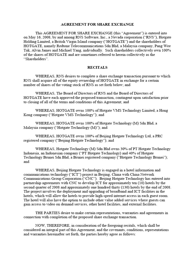 Share Exchange Agreement 2 | PDF | Securities Act Of 1933 | Securities (Finance)