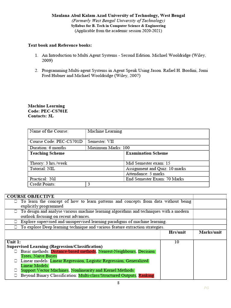 B.Tech Computer Science Syllabus 2020-21 | PDF | Machine Learning ...