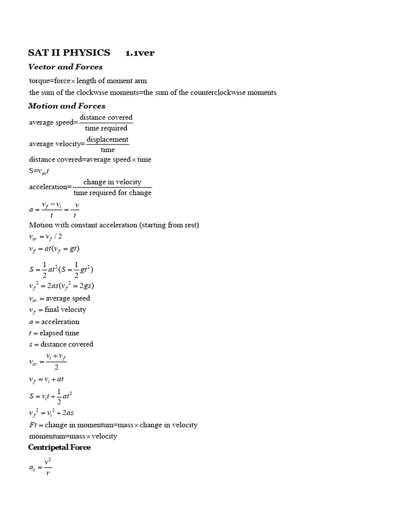 SAT II PHYSICS Key Points - Bak | PDF | Quantity | Physical Quantities