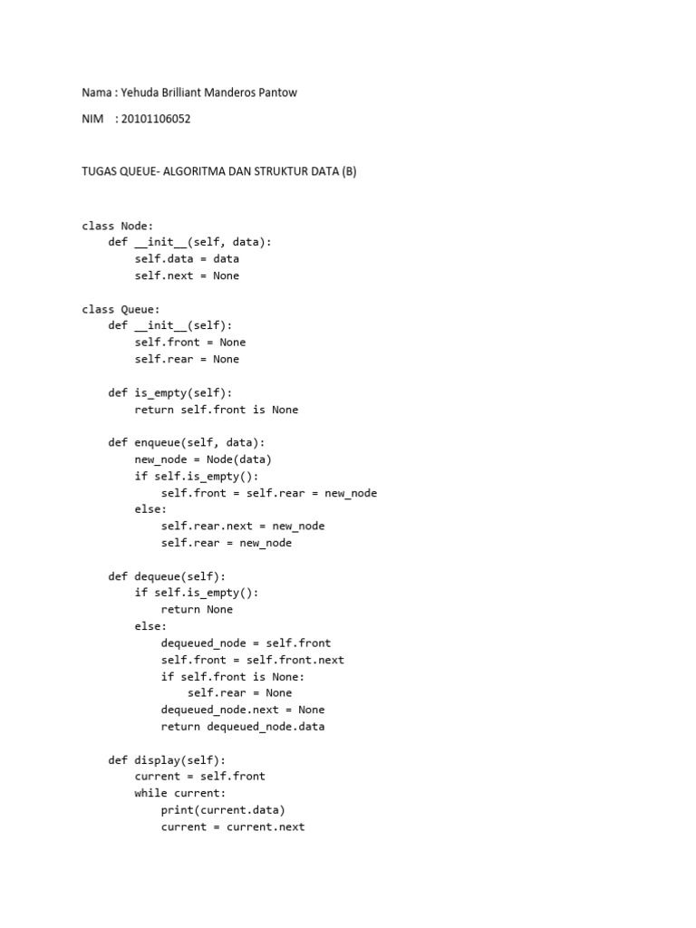 Queue YehudaPantow | PDF | Queue (Abstract Data Type) | Programming Paradigms