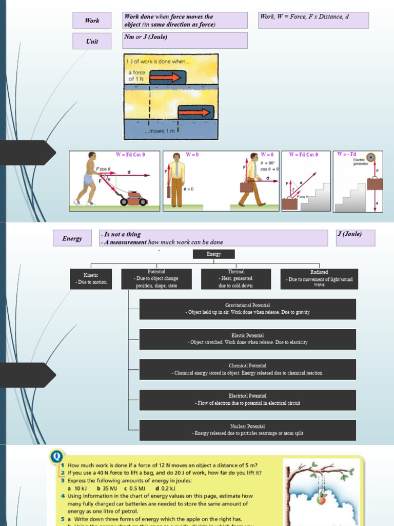 Work and Energy Concepts Explained | PDF | Potential Energy | Kinetic ...