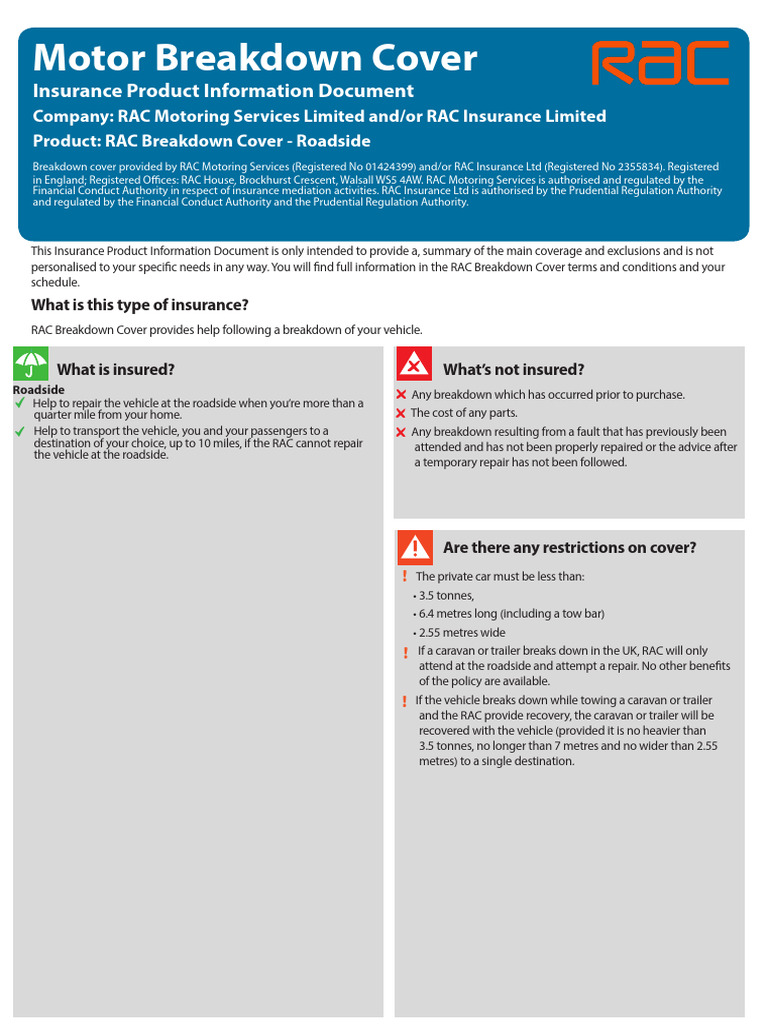 RAC Breakdown Cover Overview | PDF | Insurance | Vehicles