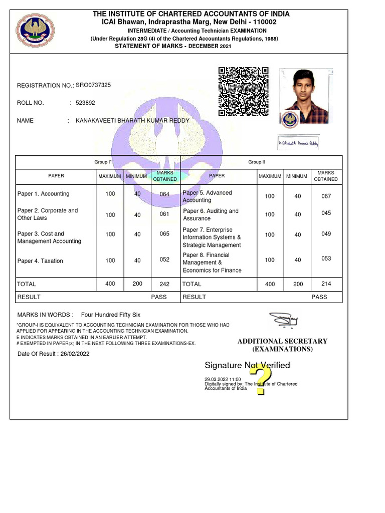 CA Inter Marksheet | PDF | Accounting | Accountant