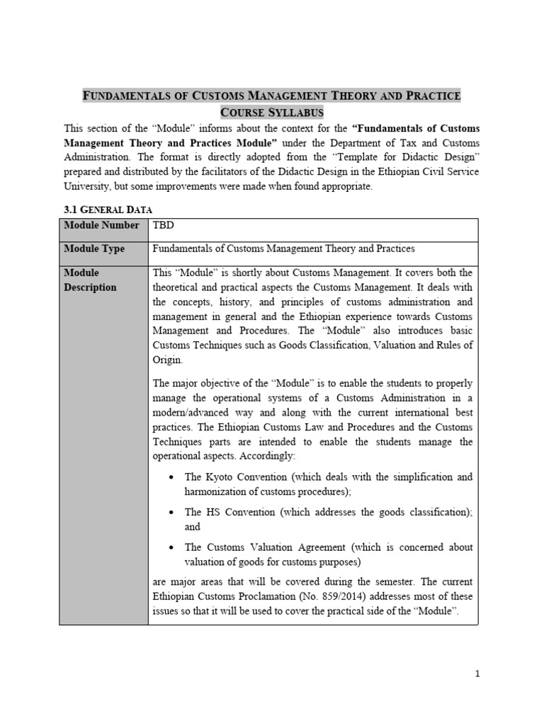 Customs Theory Course Outline | PDF | Customs | World Trade Organization