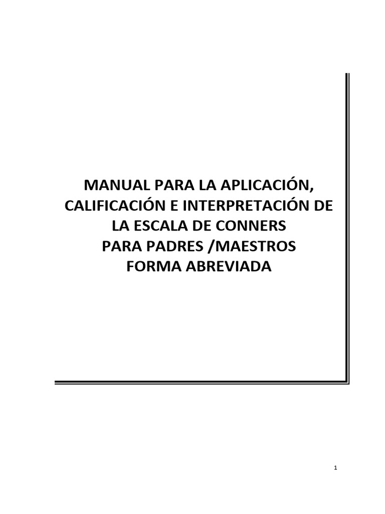 Manual Escala Conner | PDF | Desorden hiperactivo y deficit de atencion ... Manual Escala Conner | PDF | Desorden hiperactivo y deficit de atencion ...
