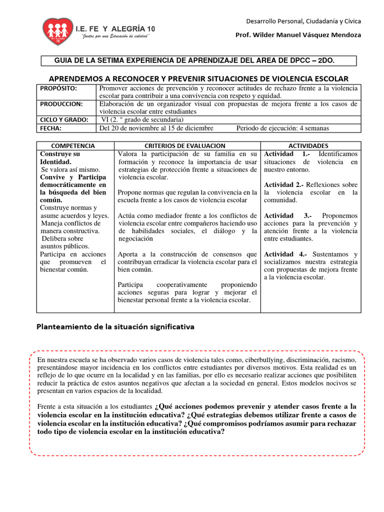 7ma. Eda 2do DPCC Act 1 2023 | PDF | Violencia | Evaluación