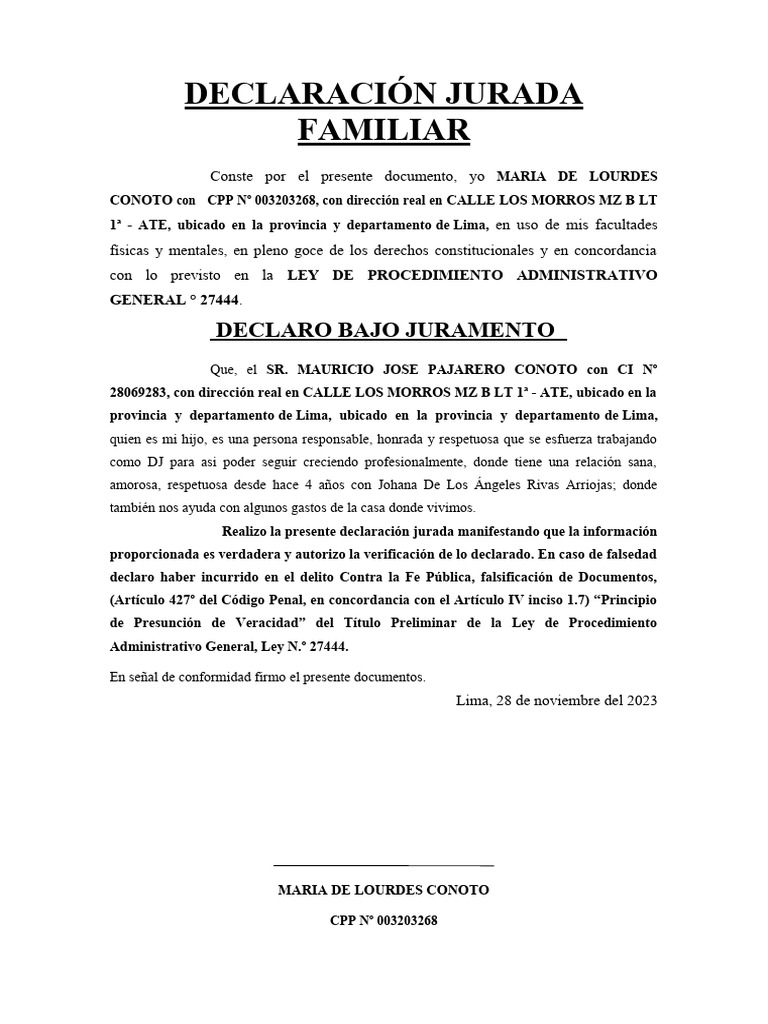 Declaraciones - Jurada Mama | PDF | Declaración jurada | Justicia