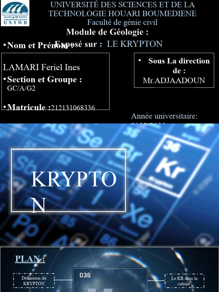 Krypton : Utilisations et Sécurité | PDF | Sciences physiques | Chimie