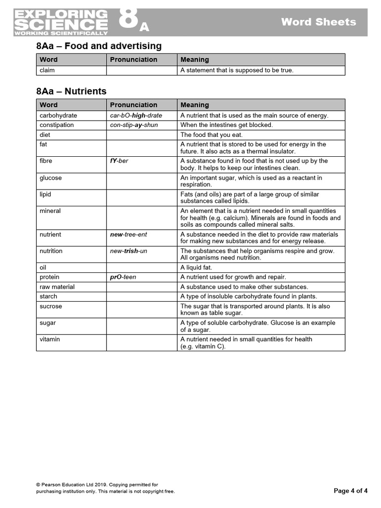 Word Sheet | PDF | Digestion | Carbohydrates