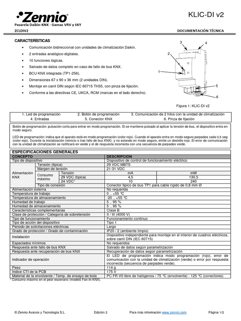 Hoja Tecnica KLIC-DI v2 ES Ed2 | PDF | Diodo emisor de luz | Conector ...
