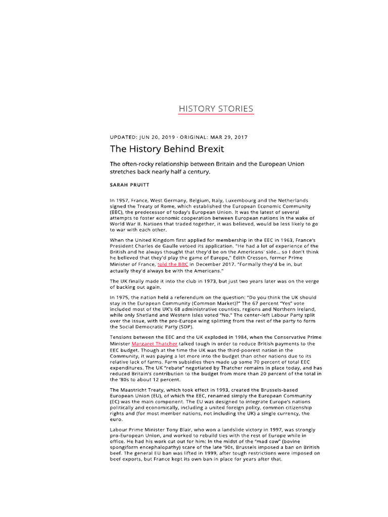 The History Behind Brexit - HISTORY | PDF