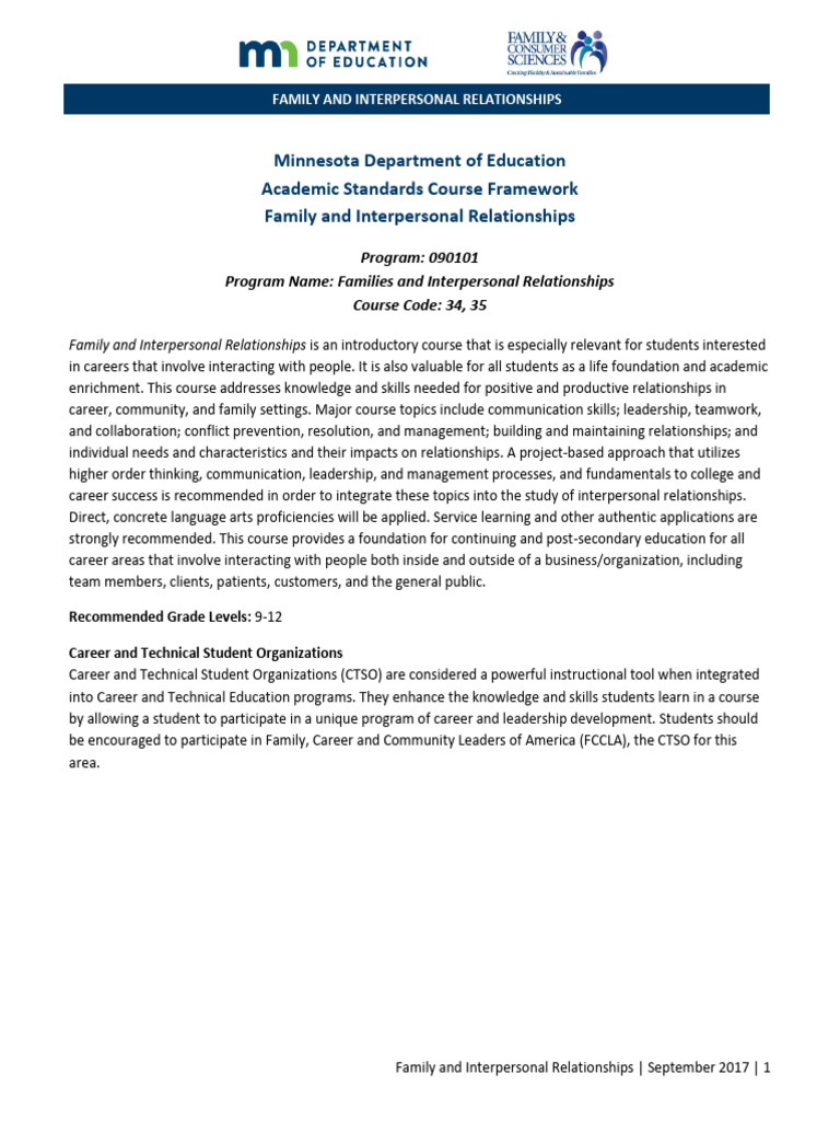 Family and Interpersonal Relationships - Minnesota FACS Frameworks 2017 | PDF | Communication ...