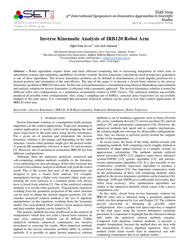 Inverse Kinematic Analysisof IRB120 Robot Arm | PDF | Kinematics ... Inverse Kinematic Analysisof IRB120 Robot Arm | PDF | Kinematics ...