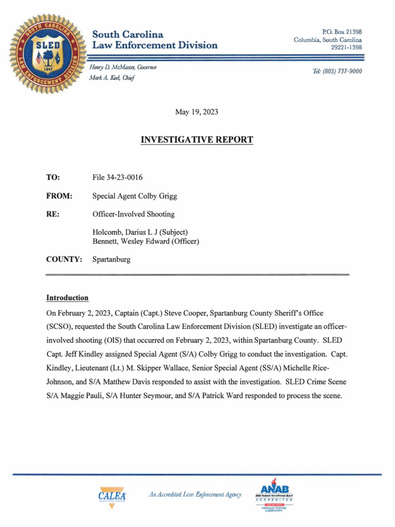 Darius Holcomb SLED Full Report | PDF | Swat | Arrest