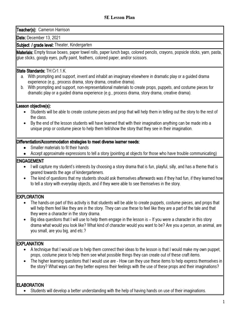 Lesson Plan - Kindergarten | PDF | Lesson Plan | Imagination