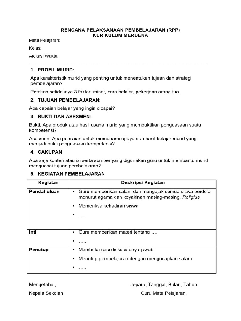 Contoh FORMAT RPP PAUD, SD, SMP, SMA, SMK | PDF